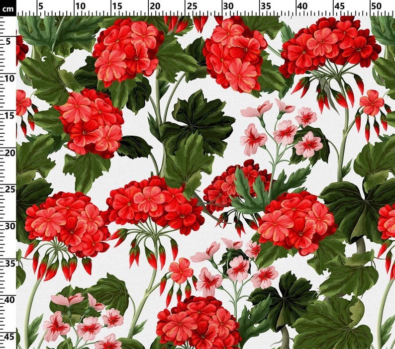 Boho Red Floral Fabric by the Yard, Geranium Flowers Upholstery Fabric ...