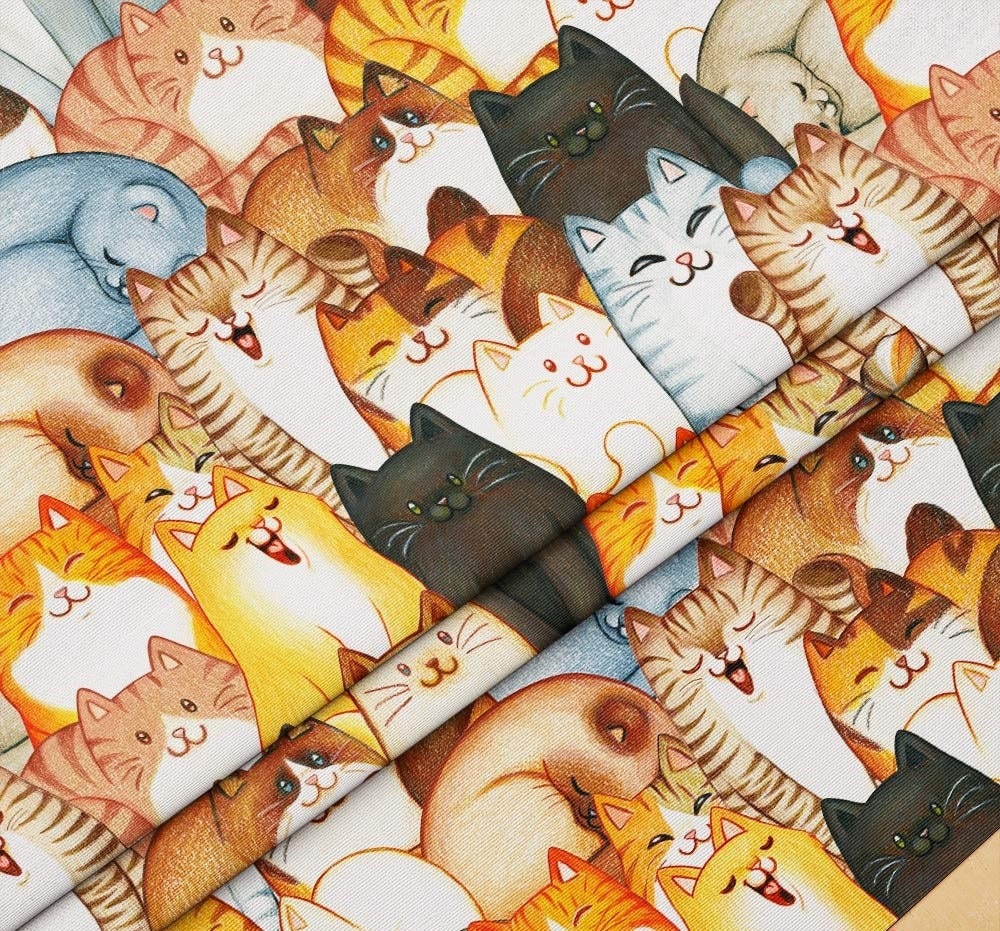 Cat Fabric by the Yard, Pop Art Colorful Cute Cat Print Fabric ...