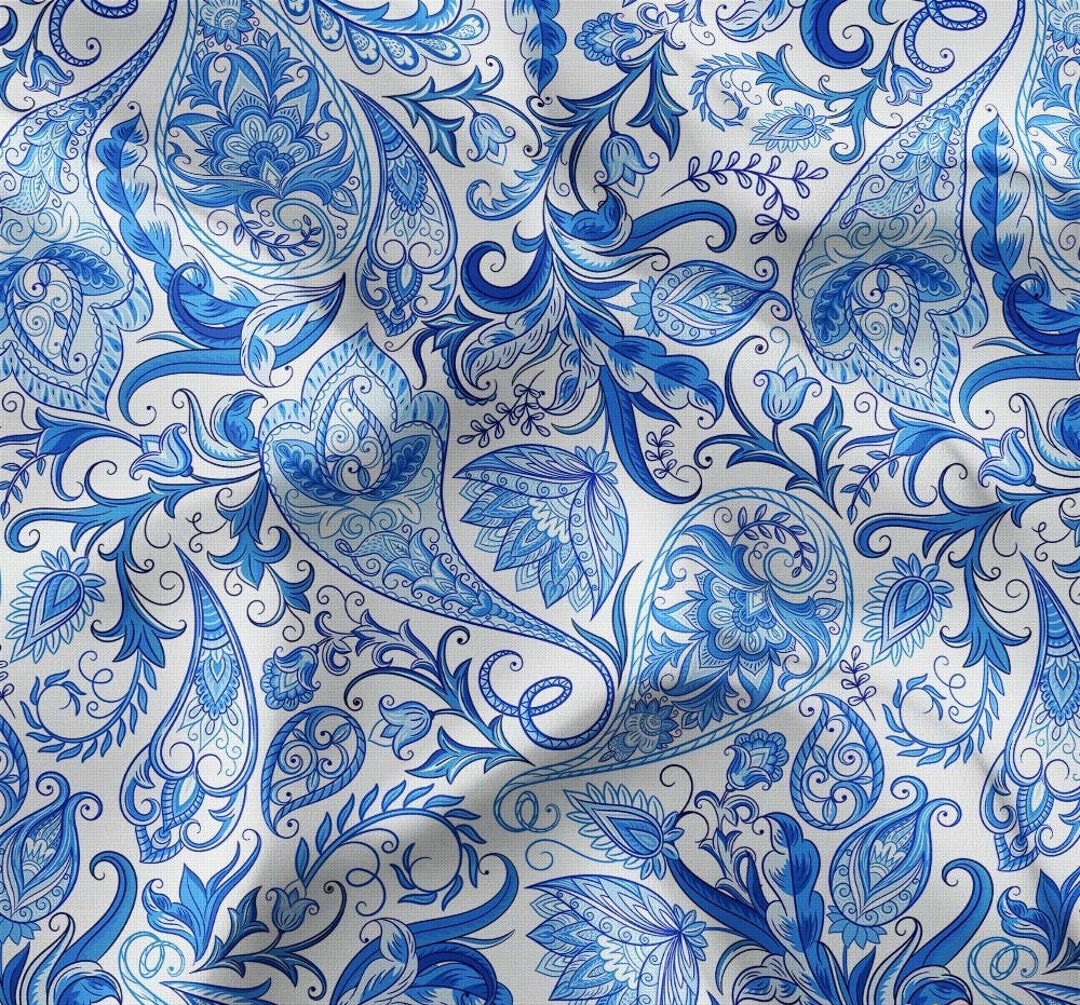 Paisley Upholstery Fabric, Blue Floral Paisley Art Gallery Fabric ...