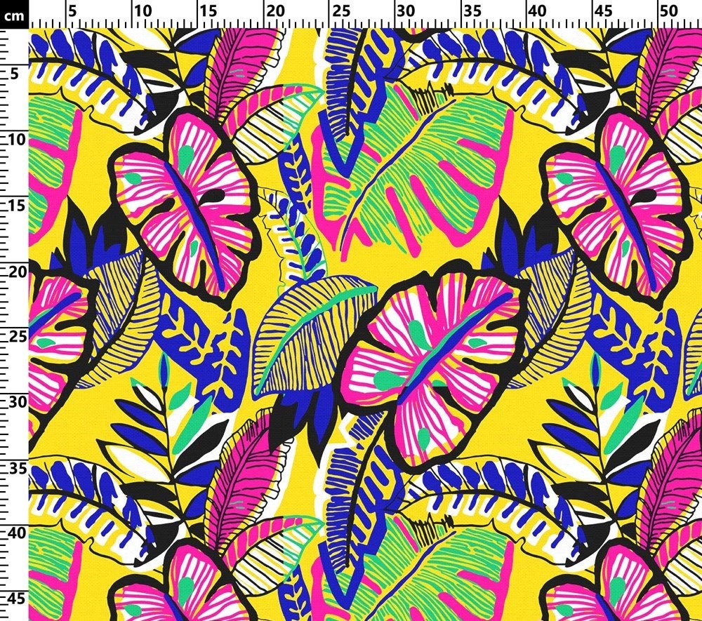 Pop Art Fabric, Tropical Monstera Leaves Upholstery Fabric, Colorful ...