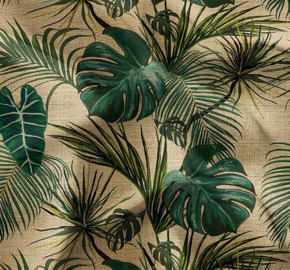 Burlap Look Monstera Leaves Fabric Hawaiian Upholstery Fabric - Etsy