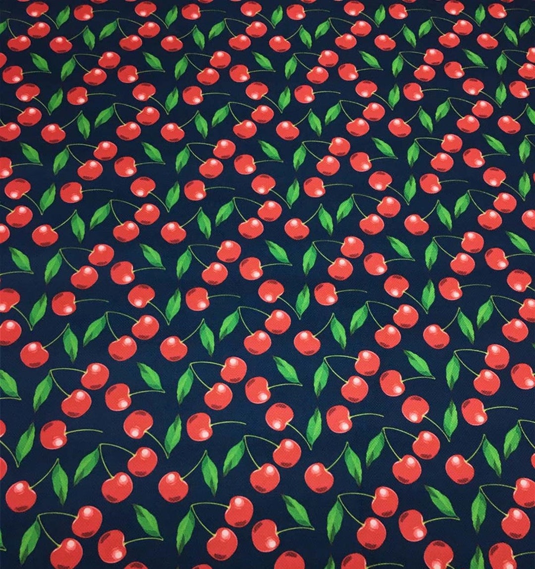 Classic Cherry Fabric, Red and Navy Blue Retro Cherries Upholstery ...