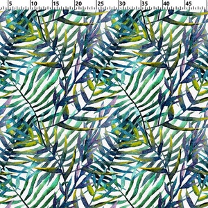 Block Print Leaves Fabric by the Yard, Watercolor Palm Leaves Fabric ...