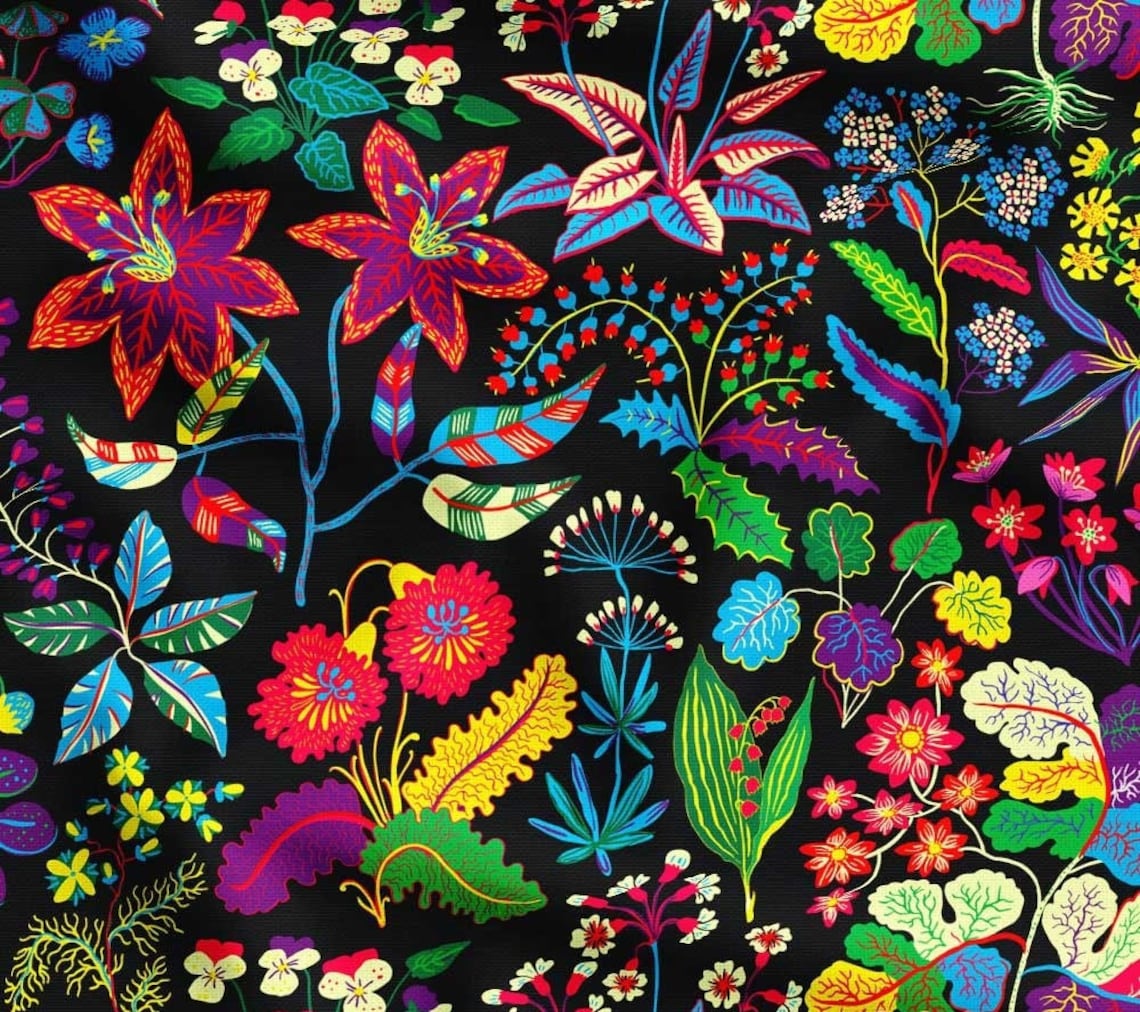 Colorful Floral Fabric Block Print Fabric by the Yard - Etsy