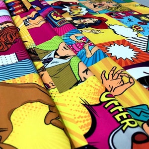 Comic Book Print Fabric, Pop Art, Woman Man Print Upholstery Fabric by ...