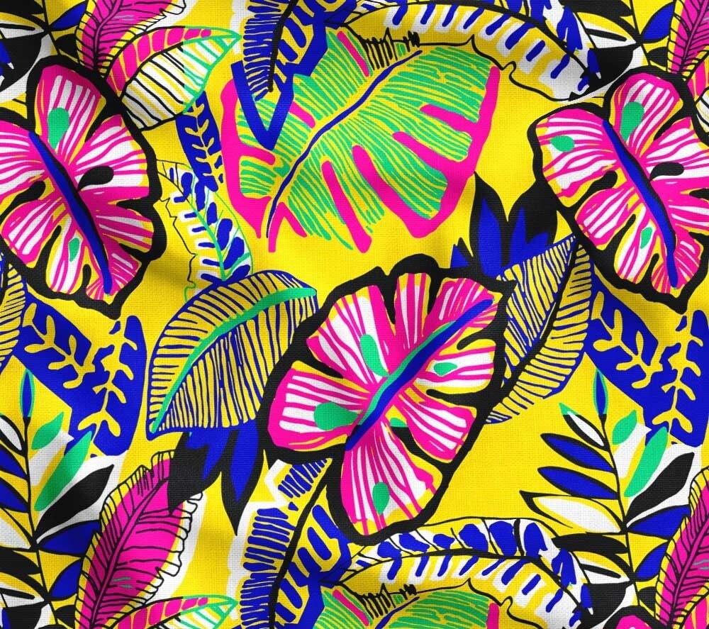 Pop Art Fabric, Tropical Monstera Leaves Upholstery Fabric, Colorful ...