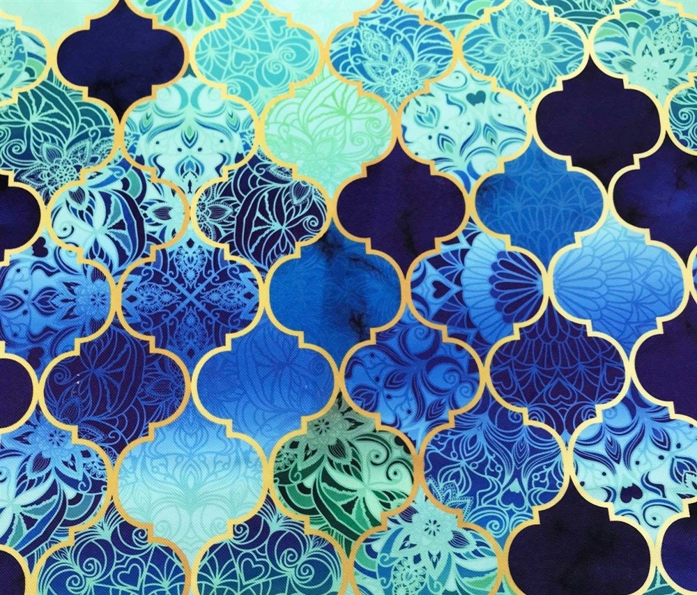 Blue Moroccan Fabric, Cobalt Blue and Aqua Decorative Moroccan Tiles ...