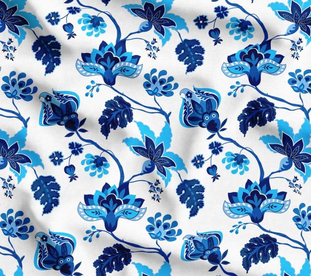 Navy Blue Floral Tapestry Fabric, Paisley Upholstery Fabric - Etsy