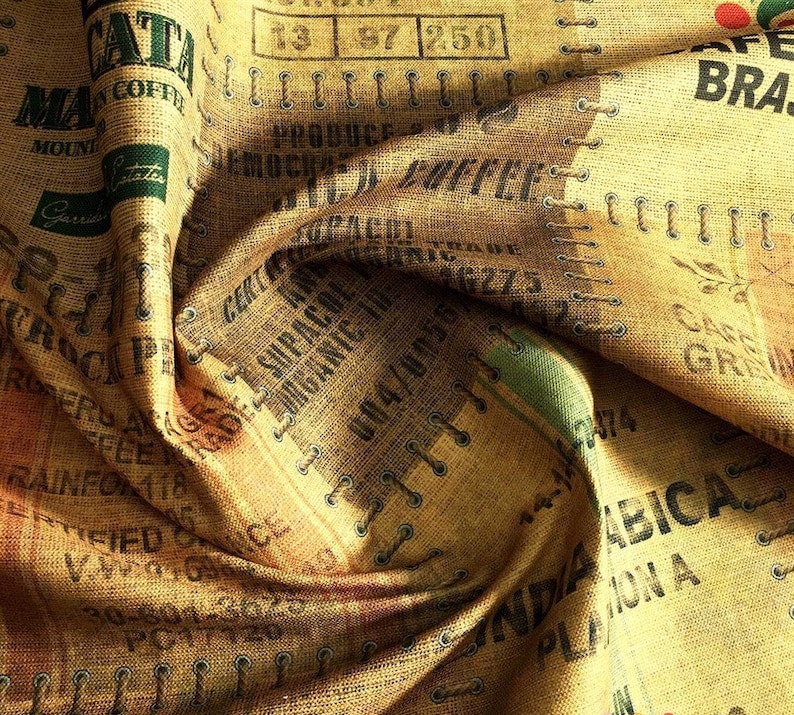 Coffee Sack Pattern Fabric, Vintage Style Fabric, Burlap Look Print ...