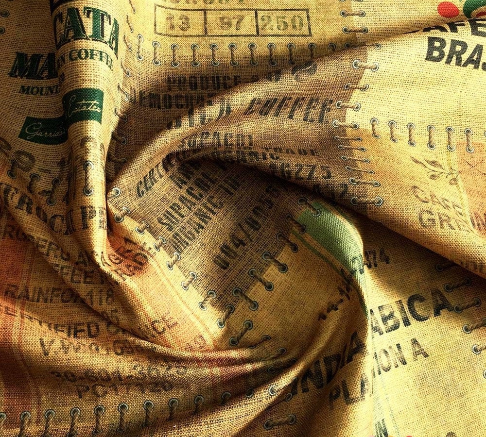 Coffee Sack Pattern Fabric, Vintage Style Fabric, Burlap Look Print ...