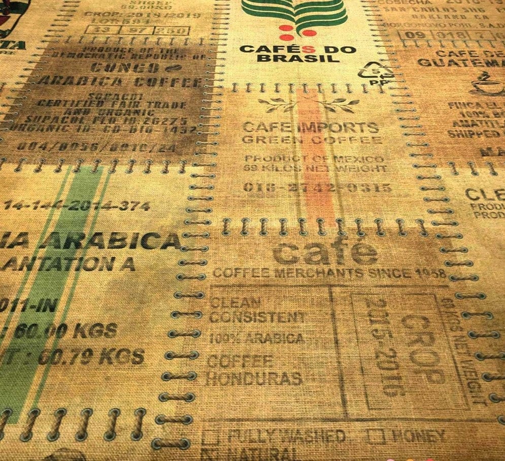 Coffee Sack Pattern Fabric, Vintage Style Fabric, Burlap Look Print ...