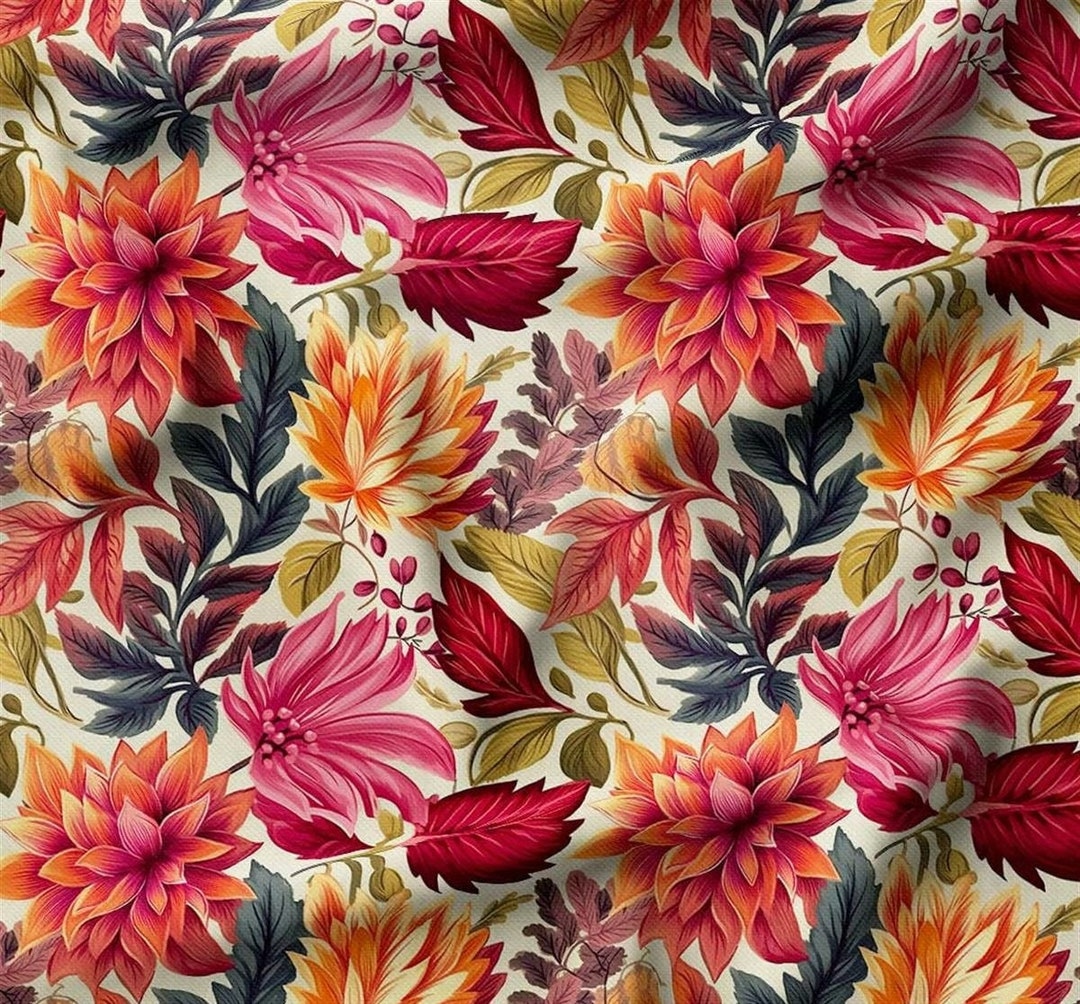Fall Floral Upholstery Fabric, 70s Vintage Flowers Moda Fabric ...