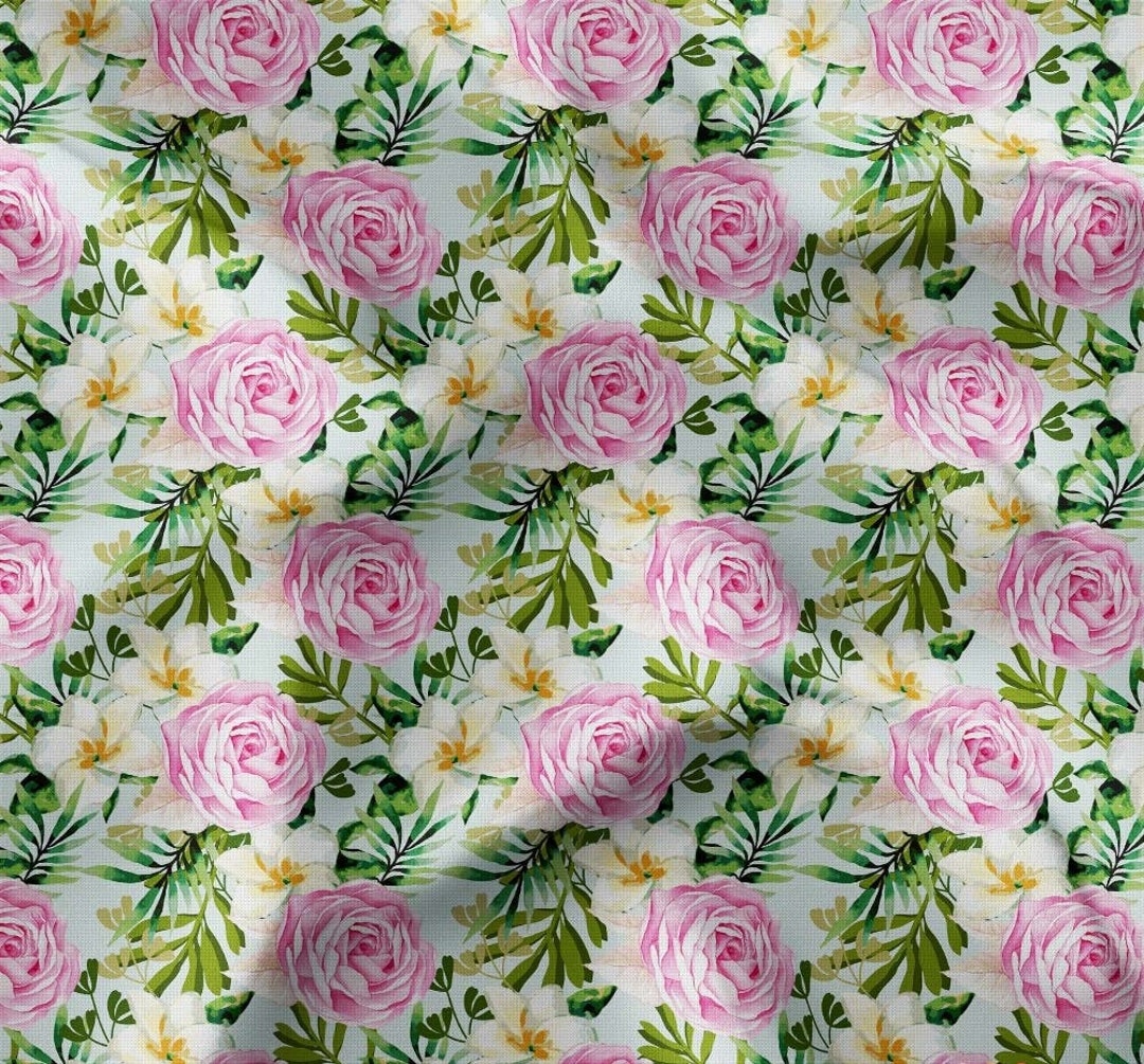 Flower Canvas Fabric, Large Floral Fabric, Pastel Shabby Chic Dusty ...