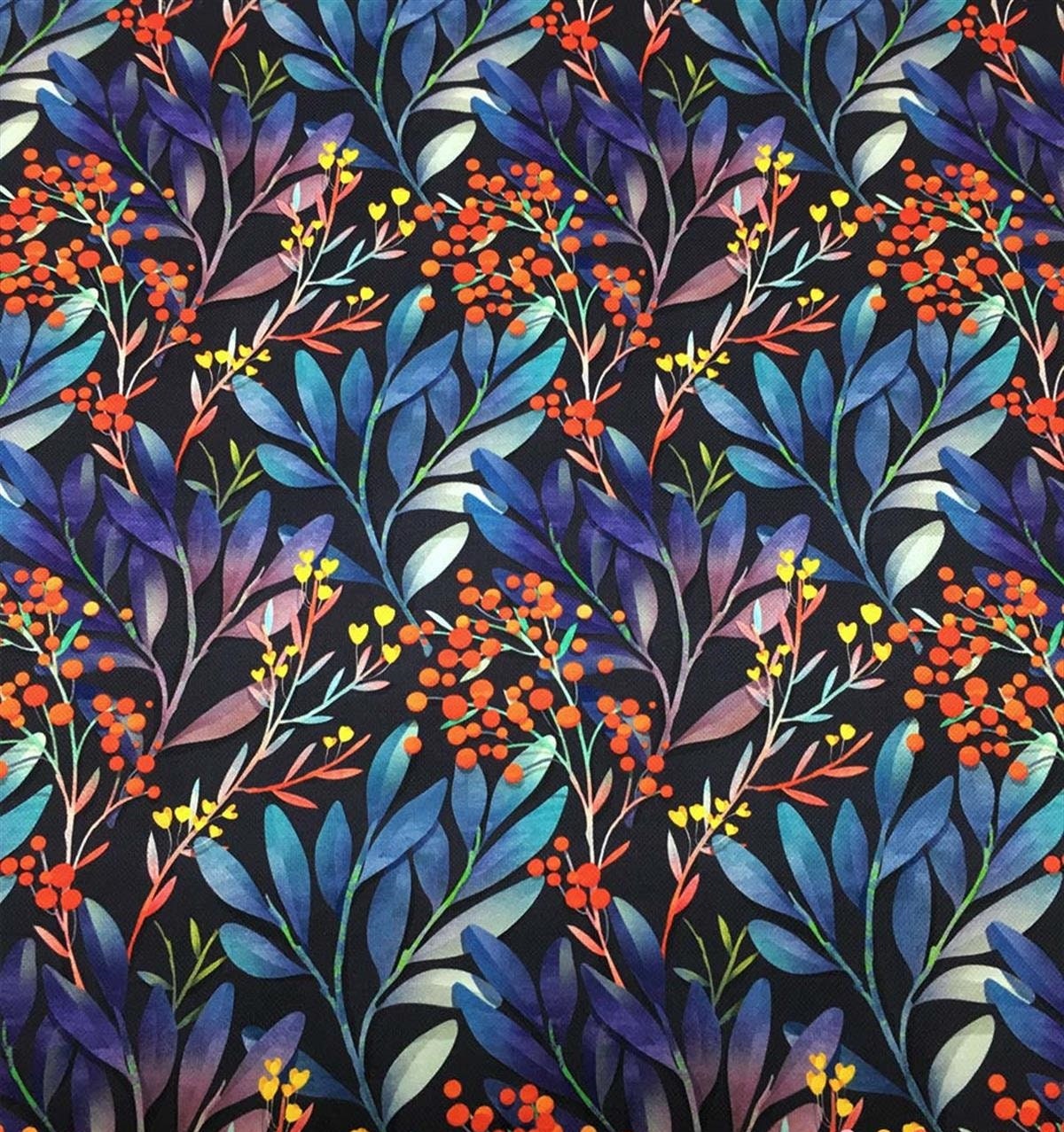 Blueberry Design Upholstery Fabric in Blue Leaves, Trippy Fabric by the ...