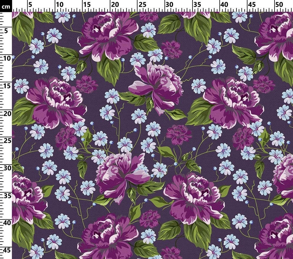 Boho Floral Fabric, Purple Roses Wildflower Upholstery Fabric by the ...