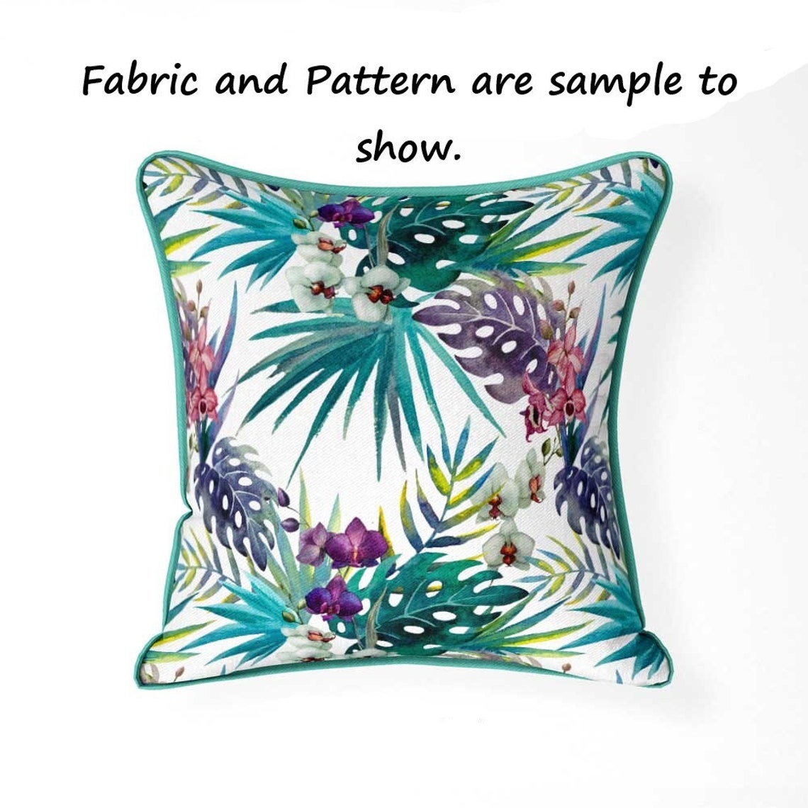 Tropical Upholstery Fabric, Turquoise Purple Leaves Flowers Fabric ...