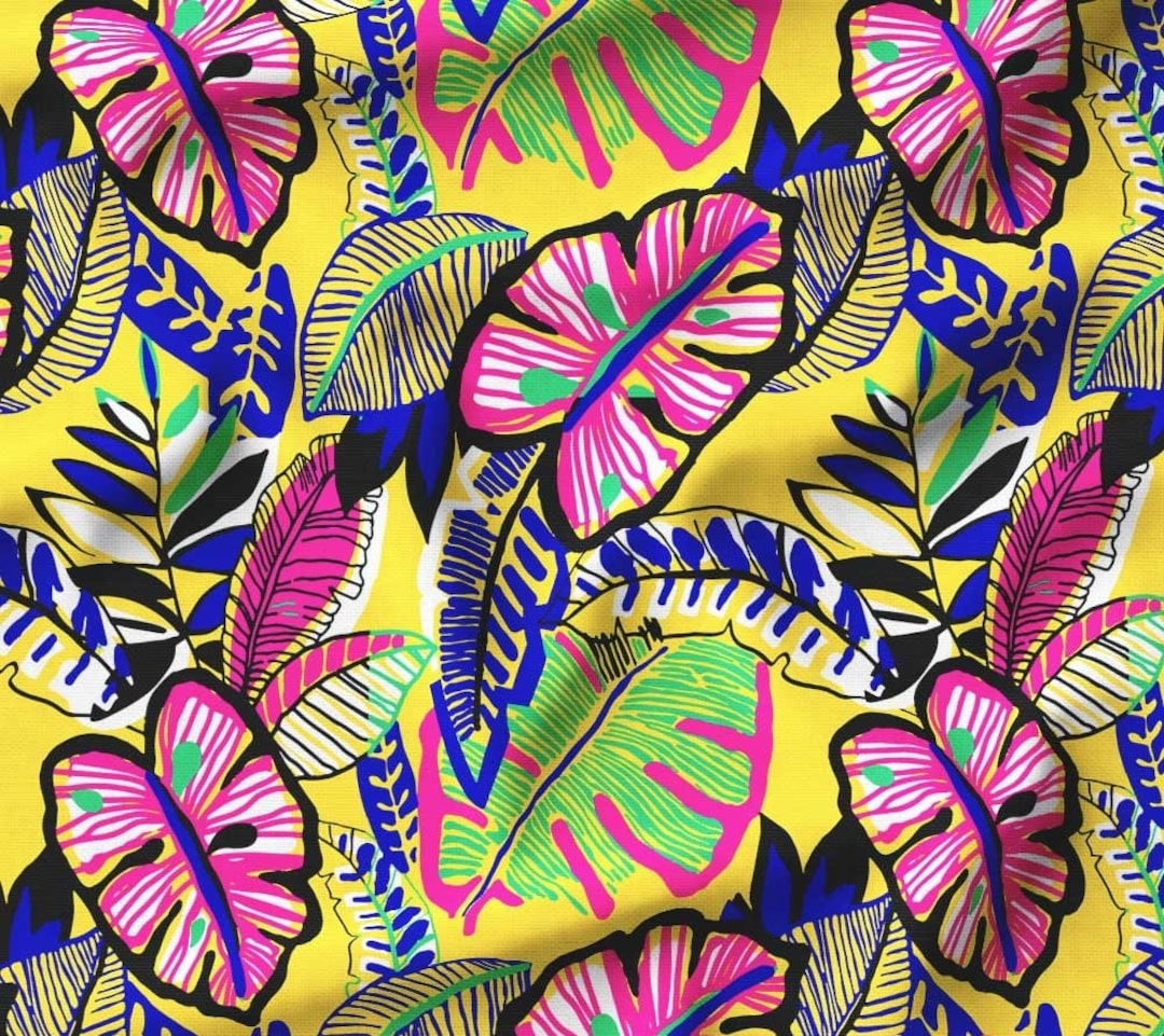 Pop Art Fabric, Tropical Monstera Leaves Upholstery Fabric, Colorful Hawaiian Fabric, Pop Art ...