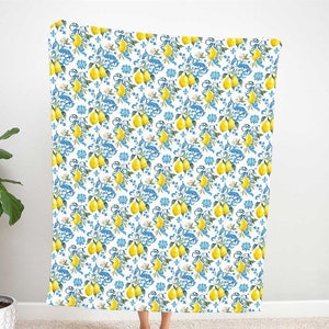 Lemon Print Fabric by the Yard, Baroque Fabric, Lemon With Navy Blue ...