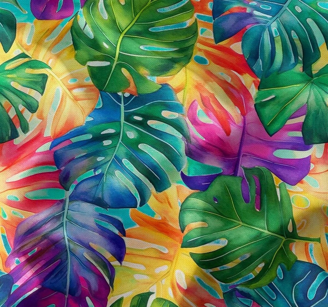 Monstera Albo Print Fabric, Colorful Tropical Leaves, Upholstery Quilt ...