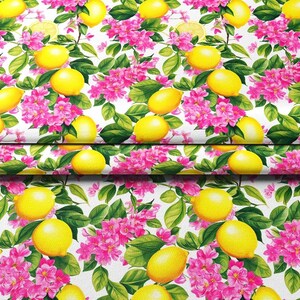 Floral Lemon Garden Upholstery Fabric by the Yard, Fuchsia Flower and ...
