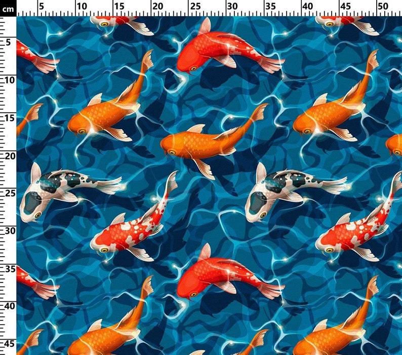 Koi Fish Fabric, Japanese Fabric by the Yard, Orange Red White Colorful ...