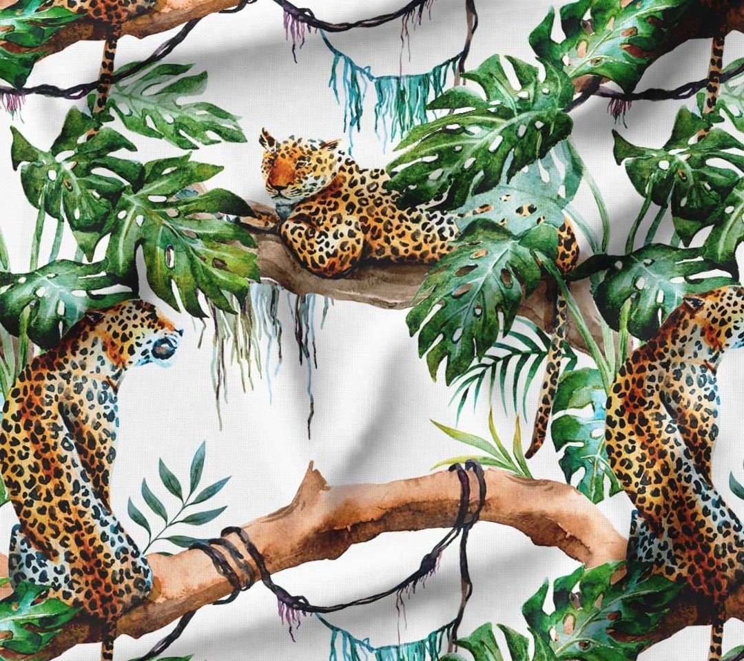 Leopard Jungle Print Fabric, Tula Fabric, Exotic Animals Fabric ...