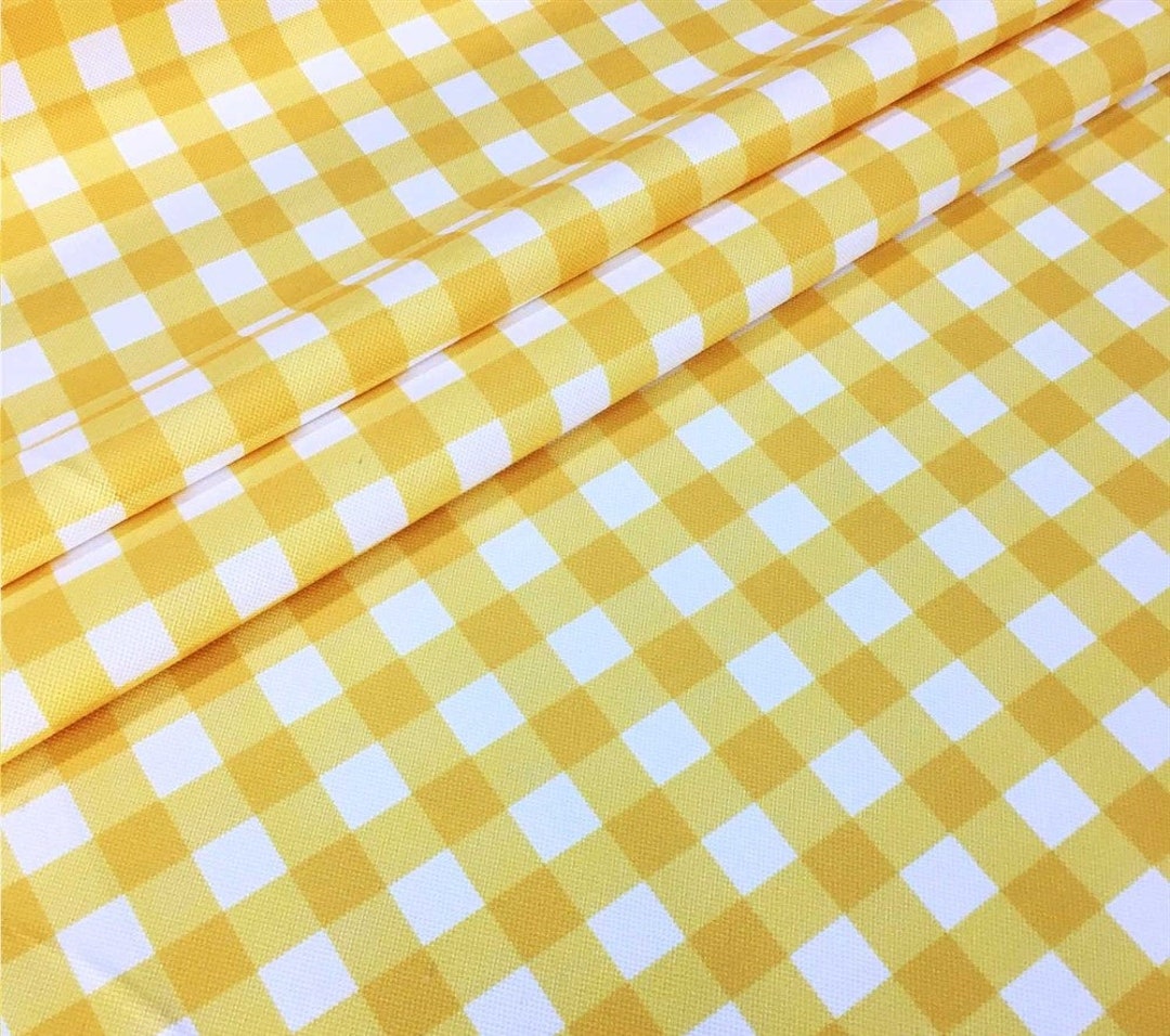 Yellow White Gingham Fabric, Checked Upholstery Fabric by the Yard ...