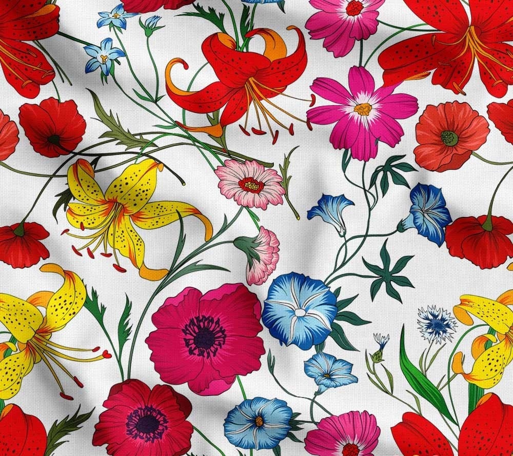 Colorful Floral Garden Fabric by the Yard, Floral Upholstery Fabric ...