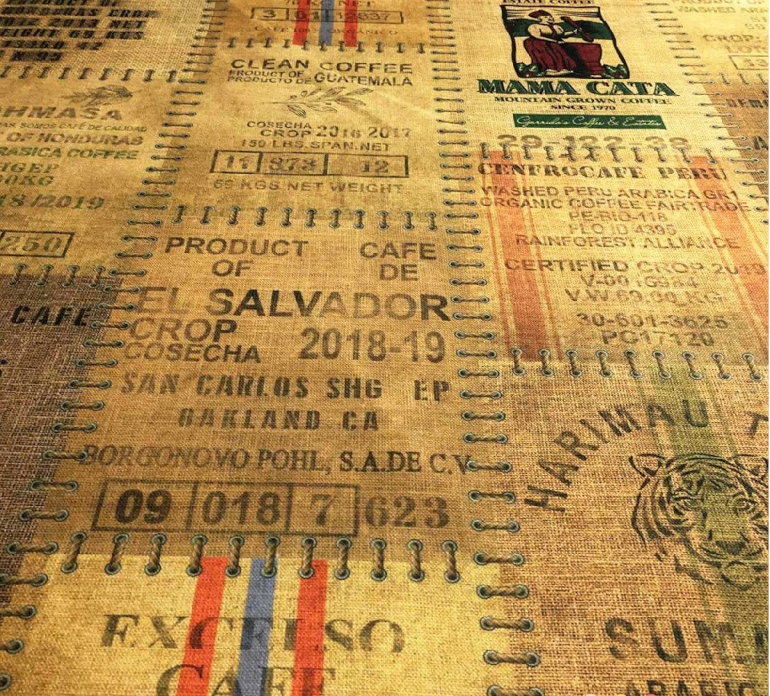 Coffee Sack Pattern Fabric, Vintage Style Fabric, Burlap Look Print ...