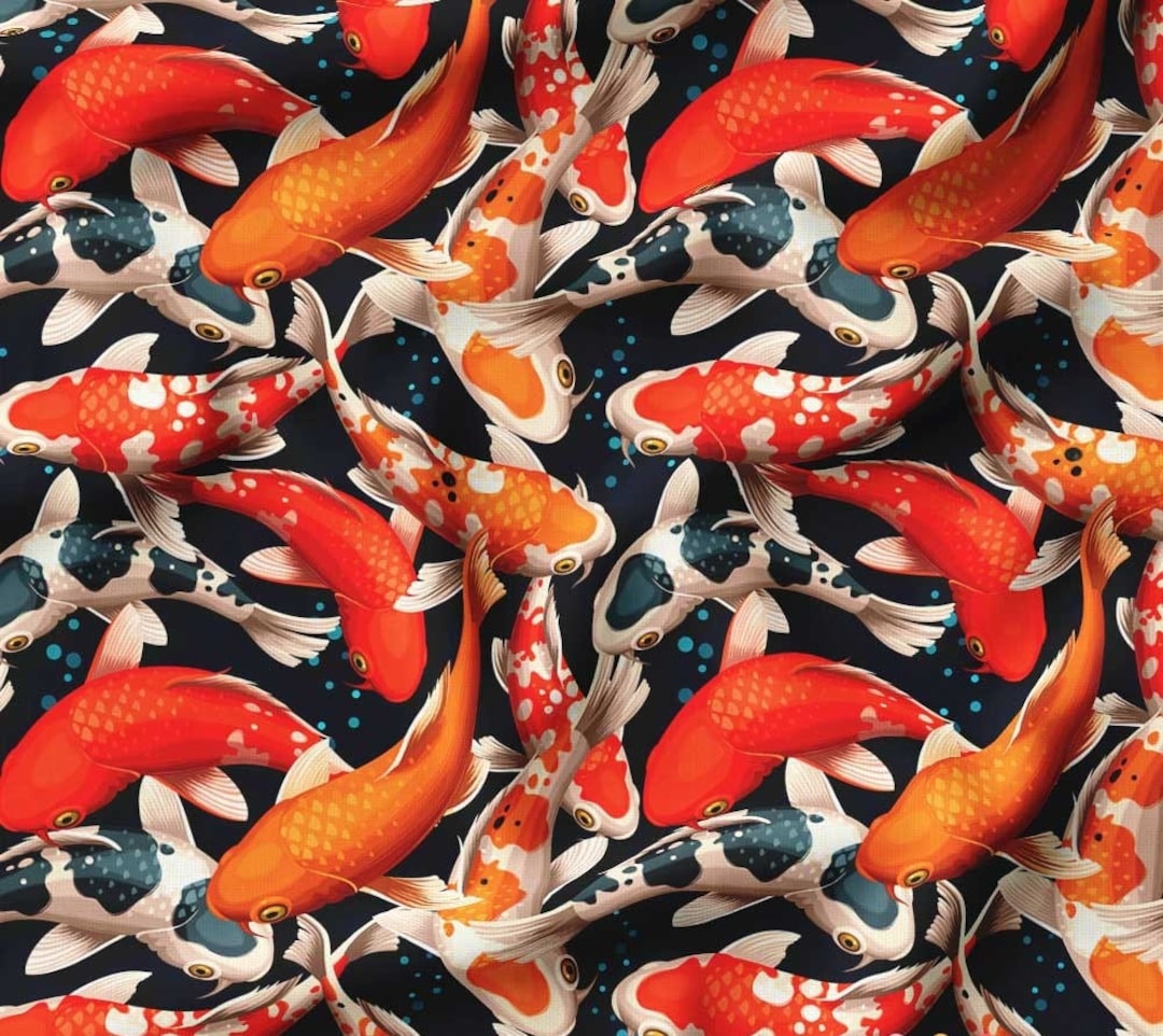 Japanese Fabric, Block Print Fabric by the Yard, Japanese Koi Fish ...