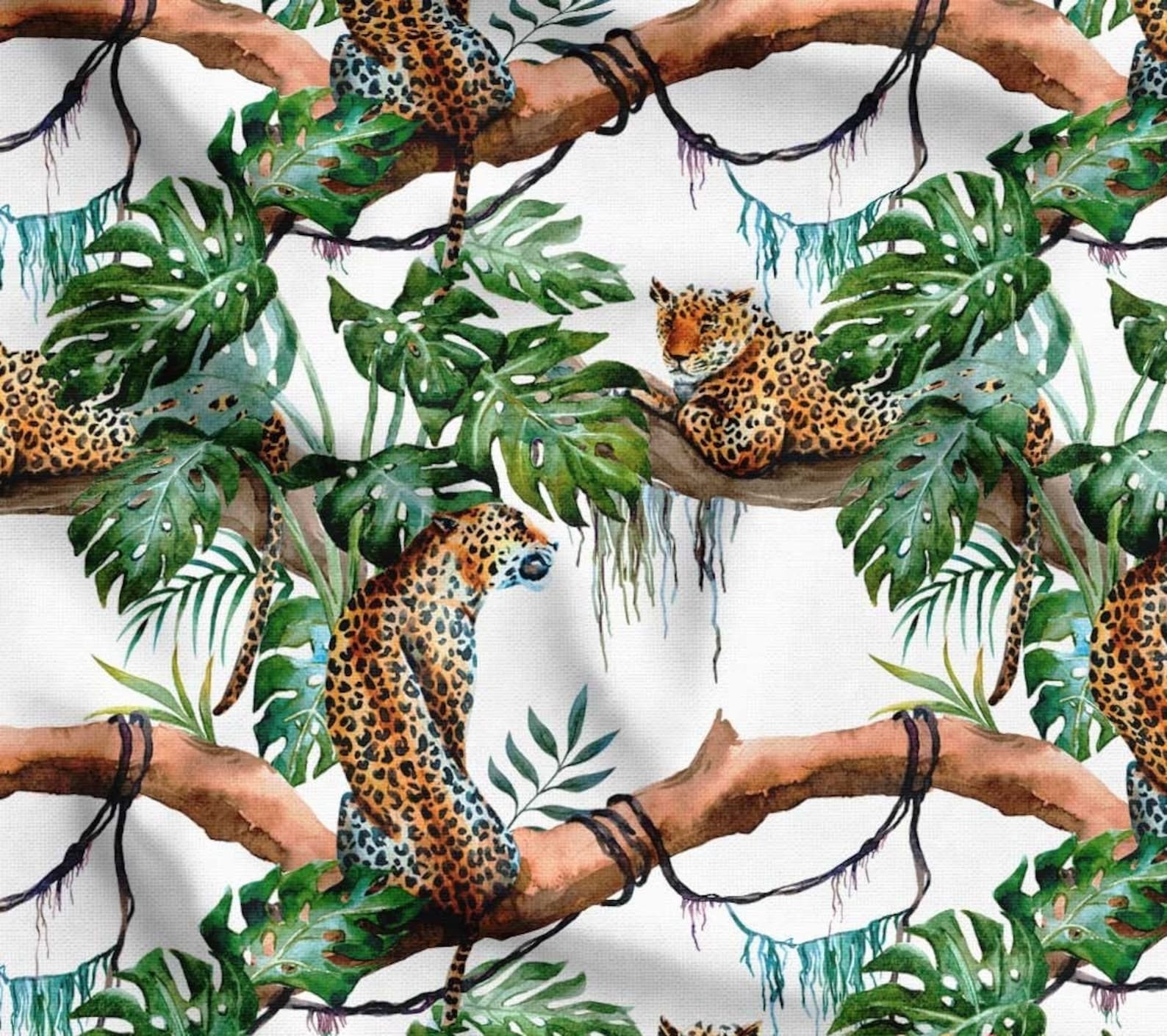 Leopard Jungle Fabric by Yard, Exotic Tropical Animal Print, Lush Green ...