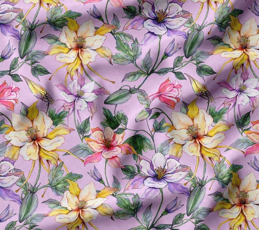 Purple Floral Fabric, Lily Flowers in Light Purple Fabric, Modern ...