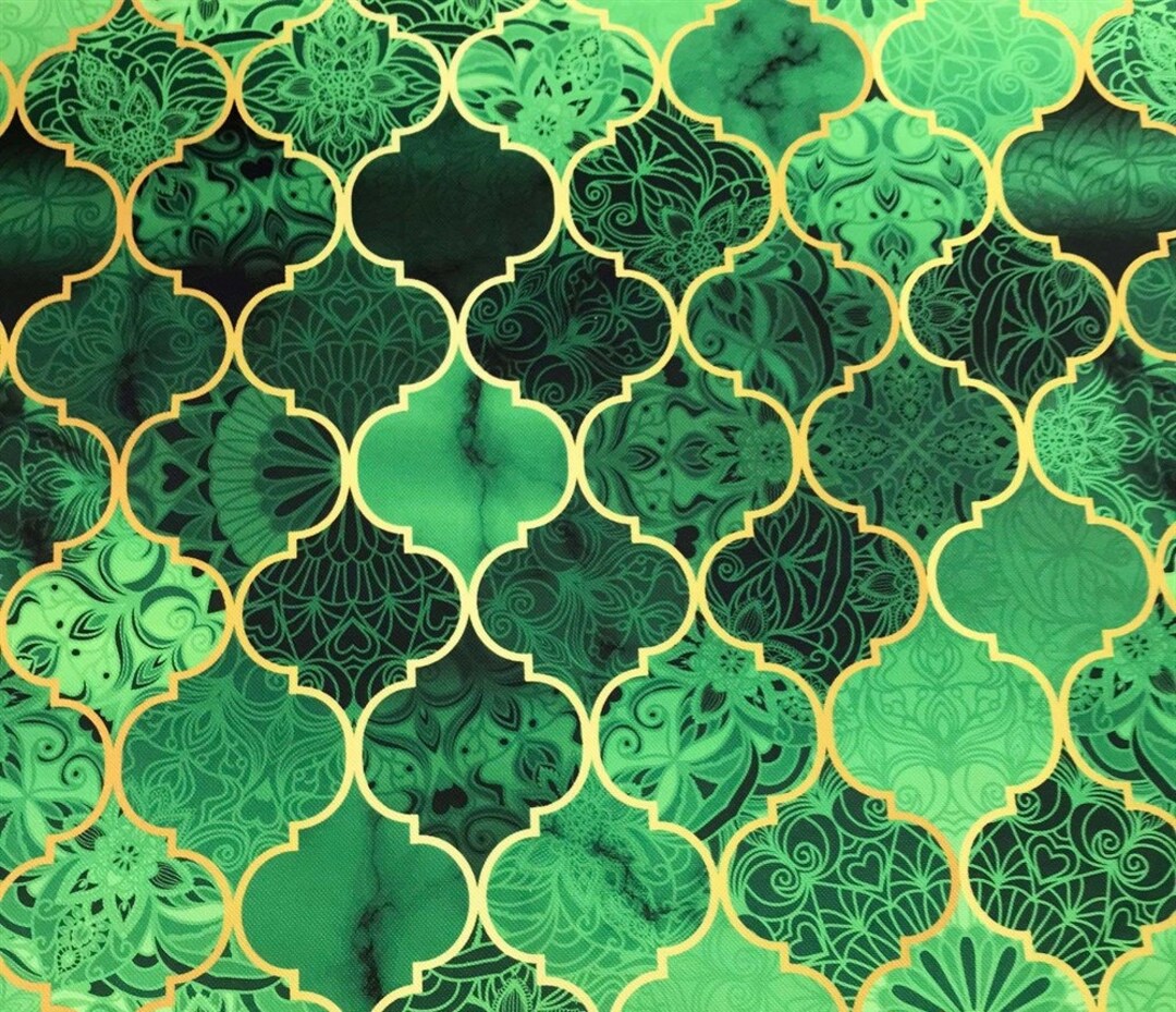 Moroccan Fabric, Bright Green Arabic Fabric, Oriental Upholstery Fabric ...