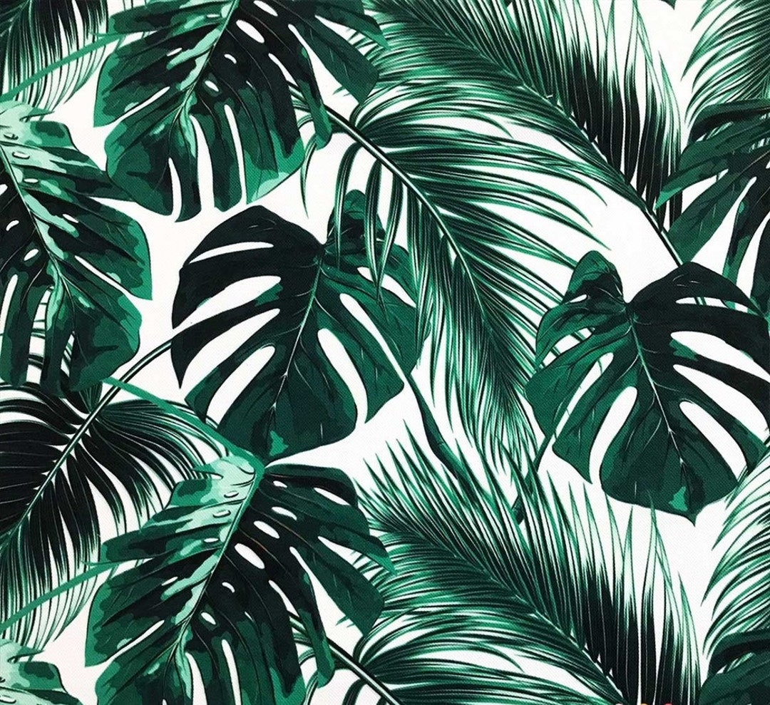 Bright Dark Green Monstera Leaves Fabric, Hawaiian Fabric, Tropical ...