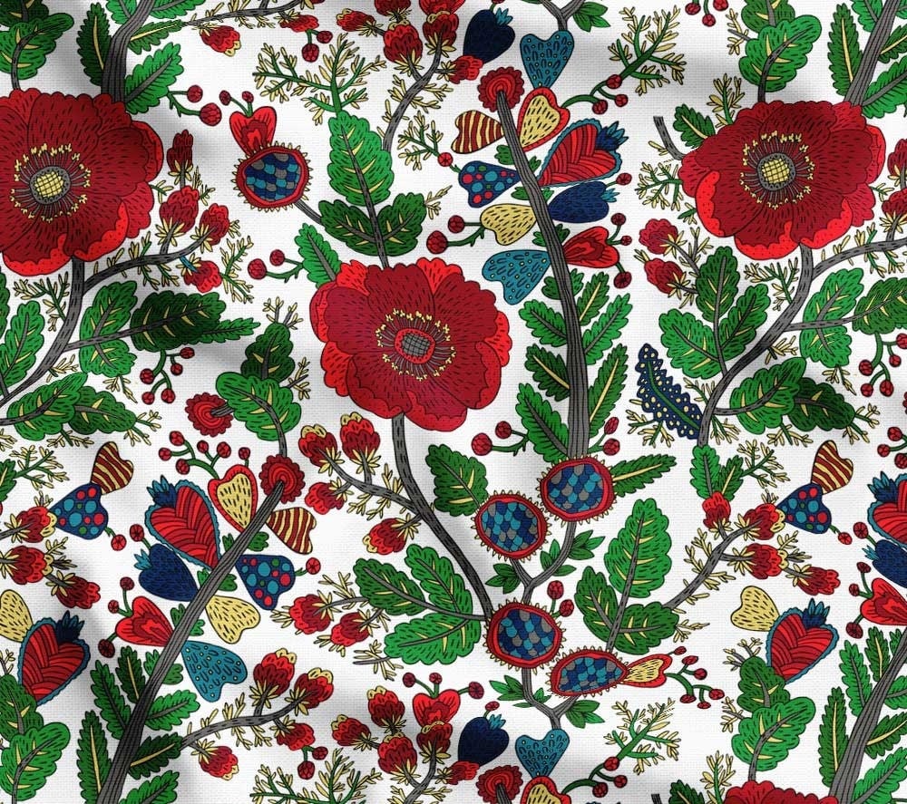 Vintage Red Flower Garden Fabric by the Yards, Tapestry Floral ...