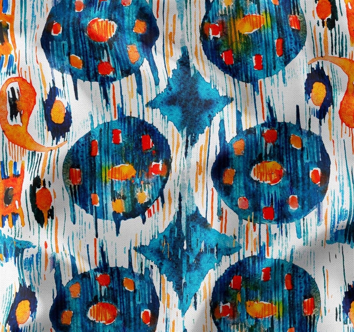 Ikat Fabric, Watercolor Orange Blue Ikat Upholstery Fabric by the Yard ...
