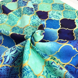 Blue Moroccan Fabric, Cobalt Blue and Aqua Decorative Moroccan Tiles ...