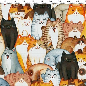 Cat Fabric by the Yard, Pop Art Colorful Cute Cat Print Fabric ...