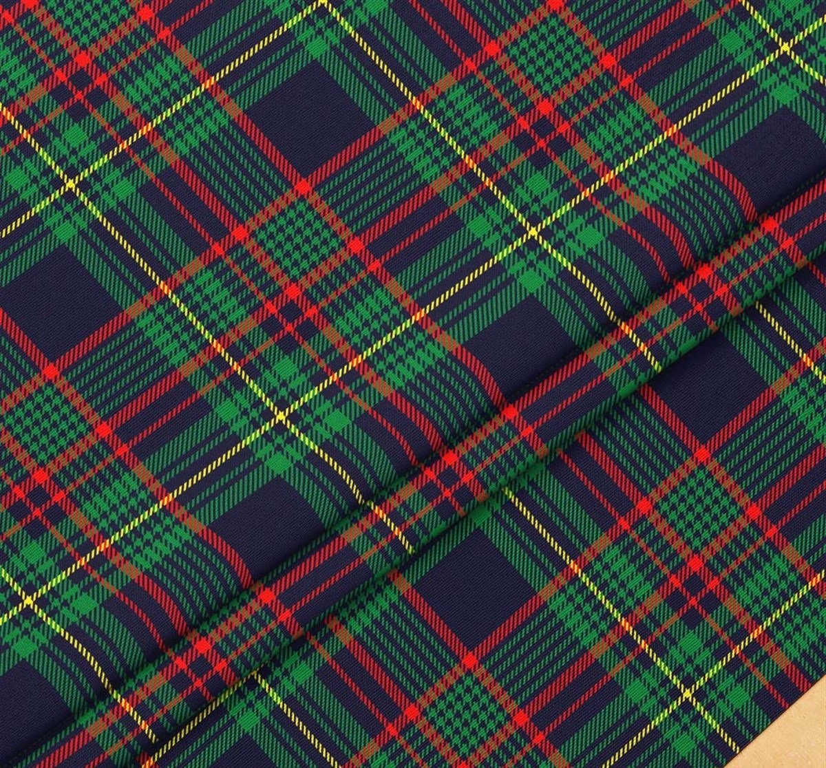 Christmas Plaid Fabric by the Yard, Green Navy Blue Plaid Tartan Fabric, Christmas DBP Fabric ...