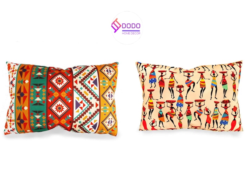 African Lumbar Pillow Cover, Block Print Maasai Design, Boho Accent ...