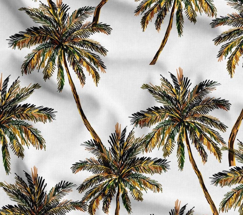 Hawaiian Fabric, Vintage Tropical Palm Trees Fabric, Designer Fabric by ...