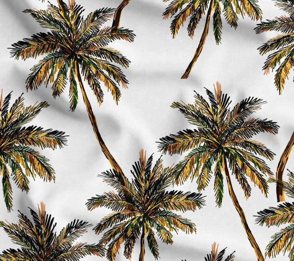Hawaiian Fabric, Vintage Tropical Palm Trees Fabric, Designer Fabric by ...