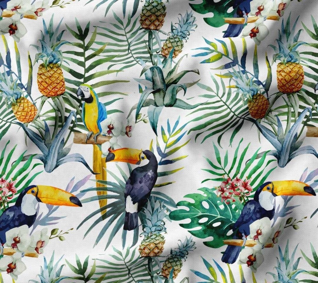 Tropical Hawaiian Fabric, Toucan and Parrot Birds Pattern Fabric in ...