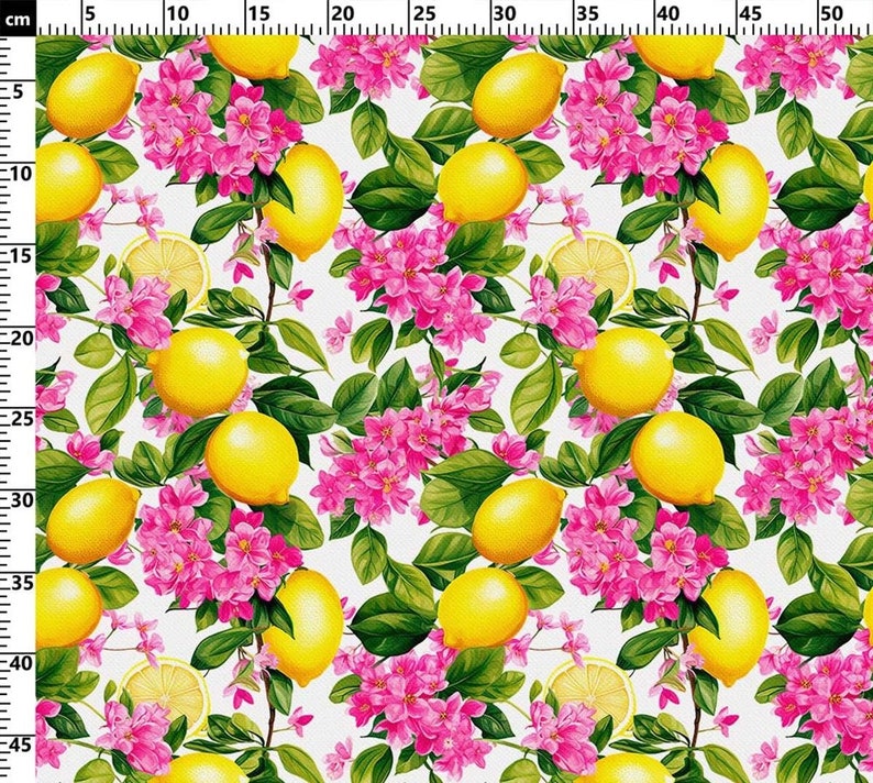 Floral Lemon Tree Canvas Fabric, Fuchsia Flower Print, Upholstery ...