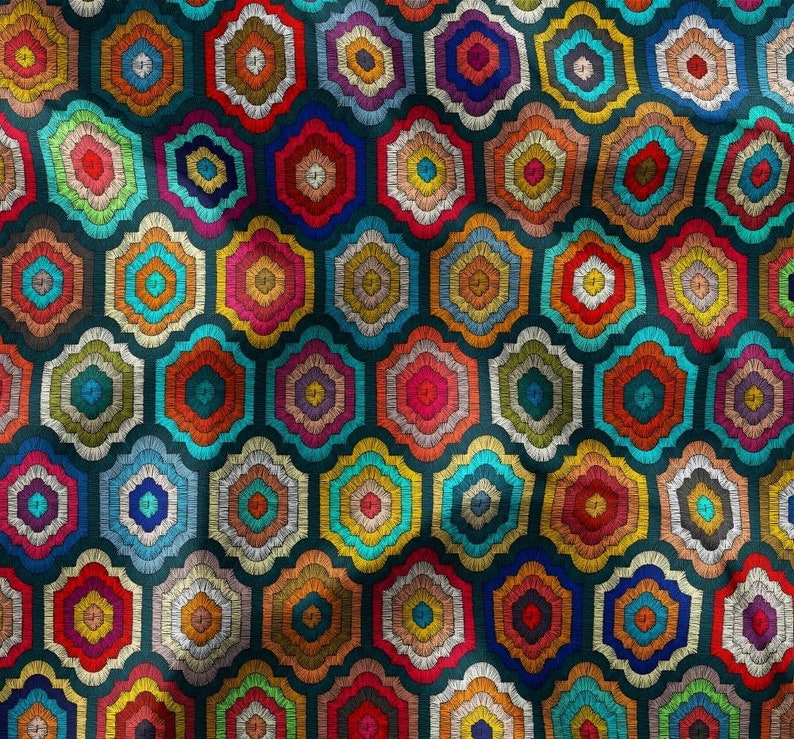Bohemian Moroccan Fabric, Colorful Embroidery Look Print Fabric by the ...