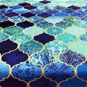 Blue Moroccan Fabric, Cobalt Blue and Aqua Decorative Moroccan Tiles ...