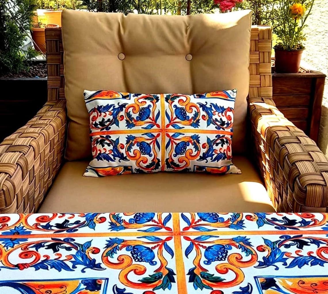 Majolica Pattern Fabric Sicilian Tile Pattern Fabric by the - Etsy