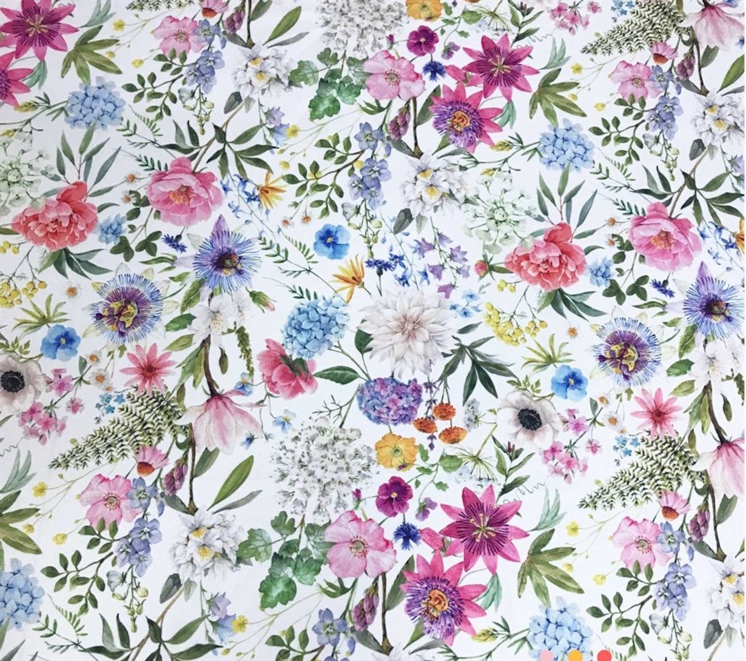 Watercolor Floral Fabric, Colorful Flowers Print, Home Decor Canvas - Etsy
