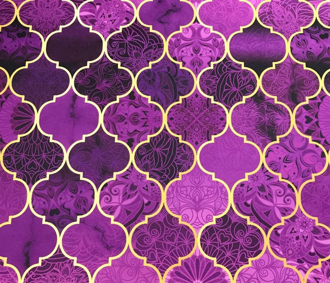 Arabic Fabric, Purple Moroccan Upholstery Fabric, Bright Purple Mozaic ...