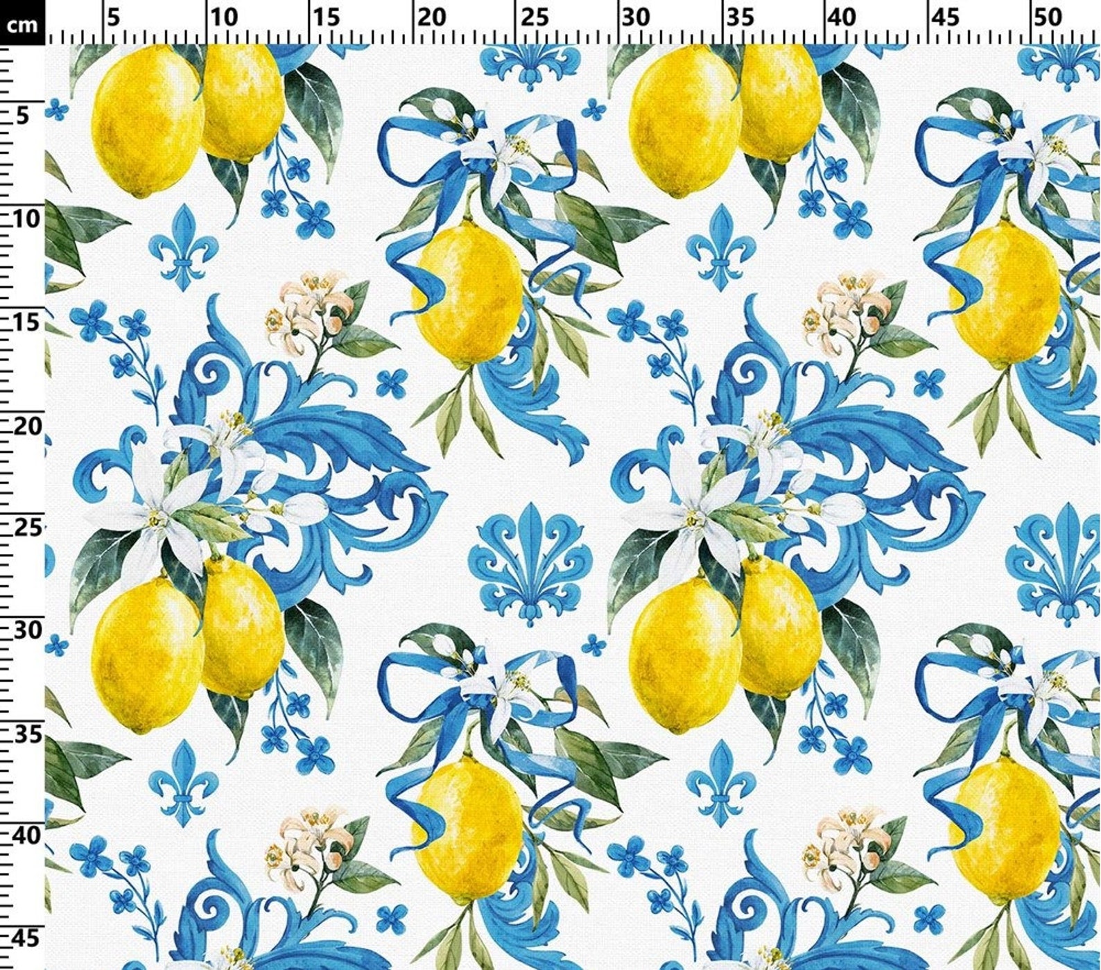 Lemon Print Fabric by the Yard, Baroque Fabric, Lemon With Navy Blue ...